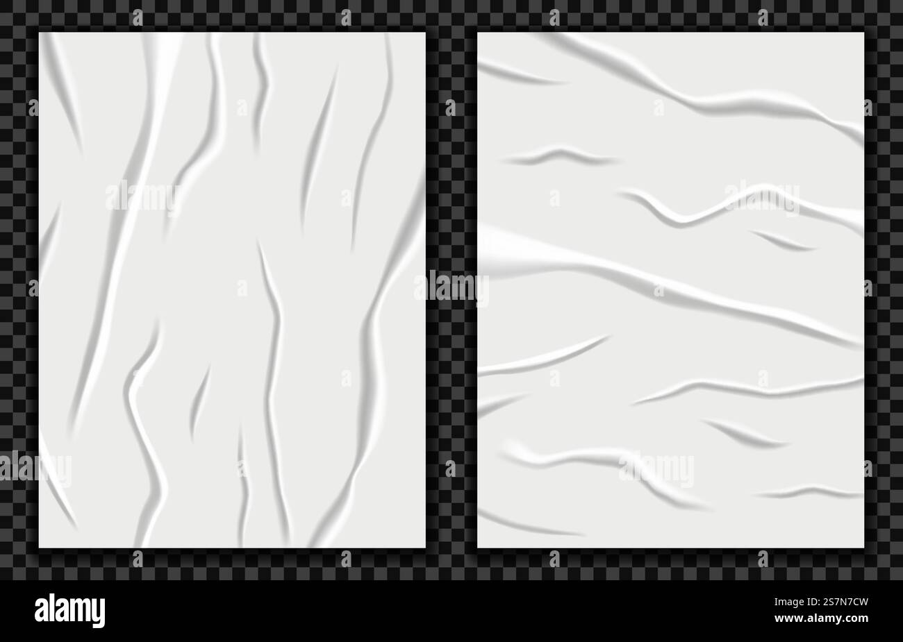 Realistic badly glued paper vector illustration. Wet crumpled poster ...