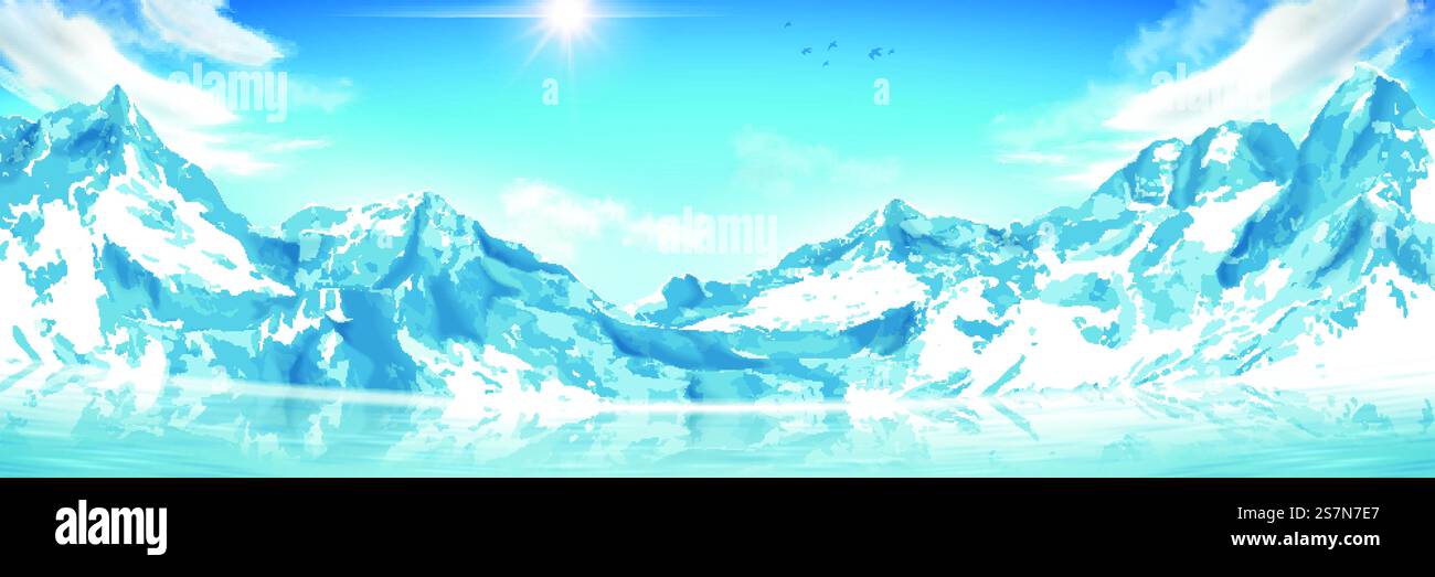 Spectacular snow mountain scenery, landscape orientation with ...