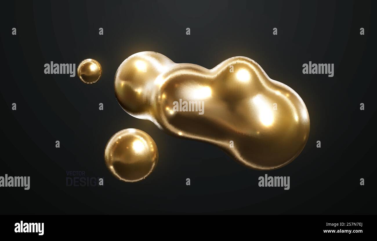 Golden metaball shape. Morphing metallic blob. Vector 3d illustration ...