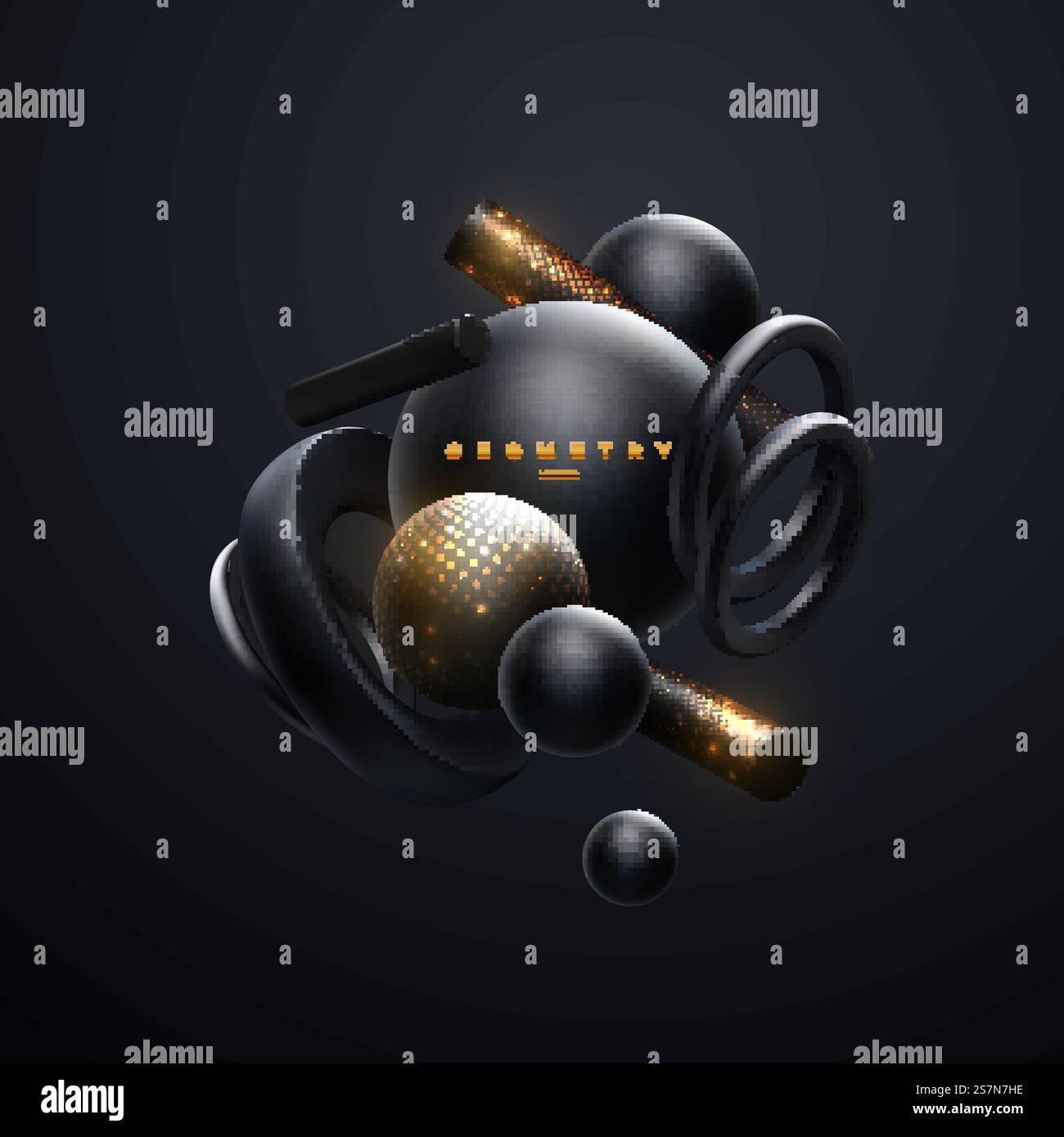 Black and golden geometric shapes cluster. Abstract elegant composition ...