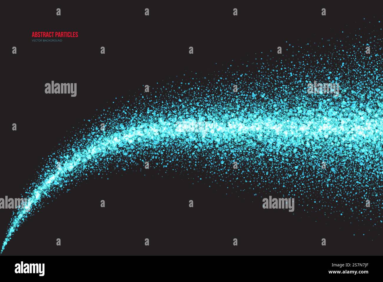 Abstract bright cyan shimmer glowing round falling particles vector ...