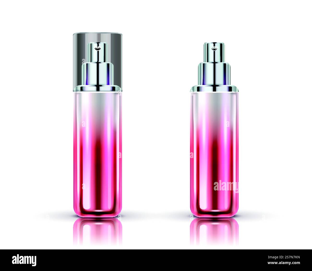 Spray bottles set, gradient red cosmetic container mockup for design uses in 3d illustration ...