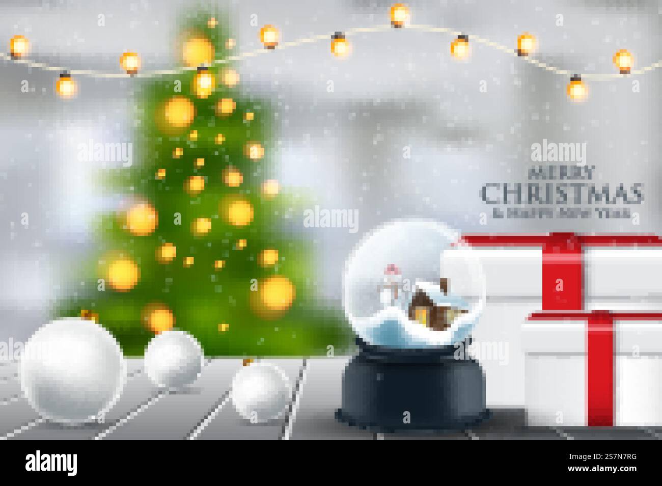 Crystal ball, snowball with snowy Christmas tree, spruce inside ...