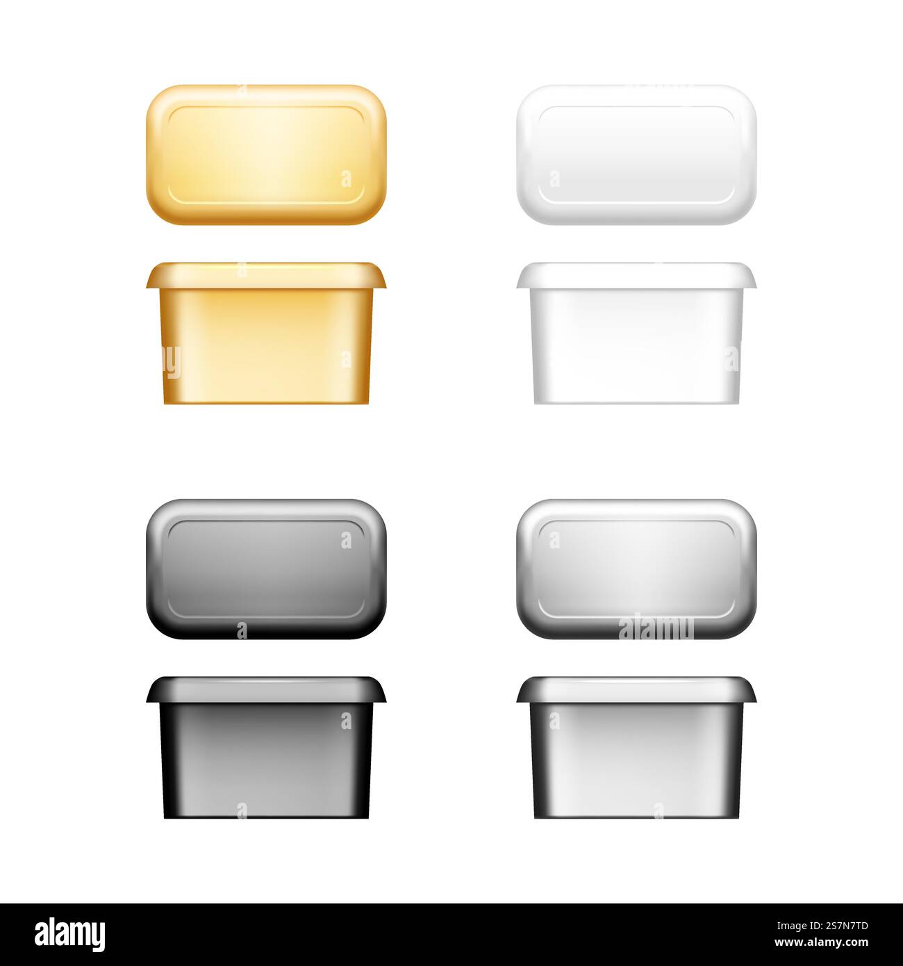Set of plastic containers with lid mockup front and top view. Butter ...