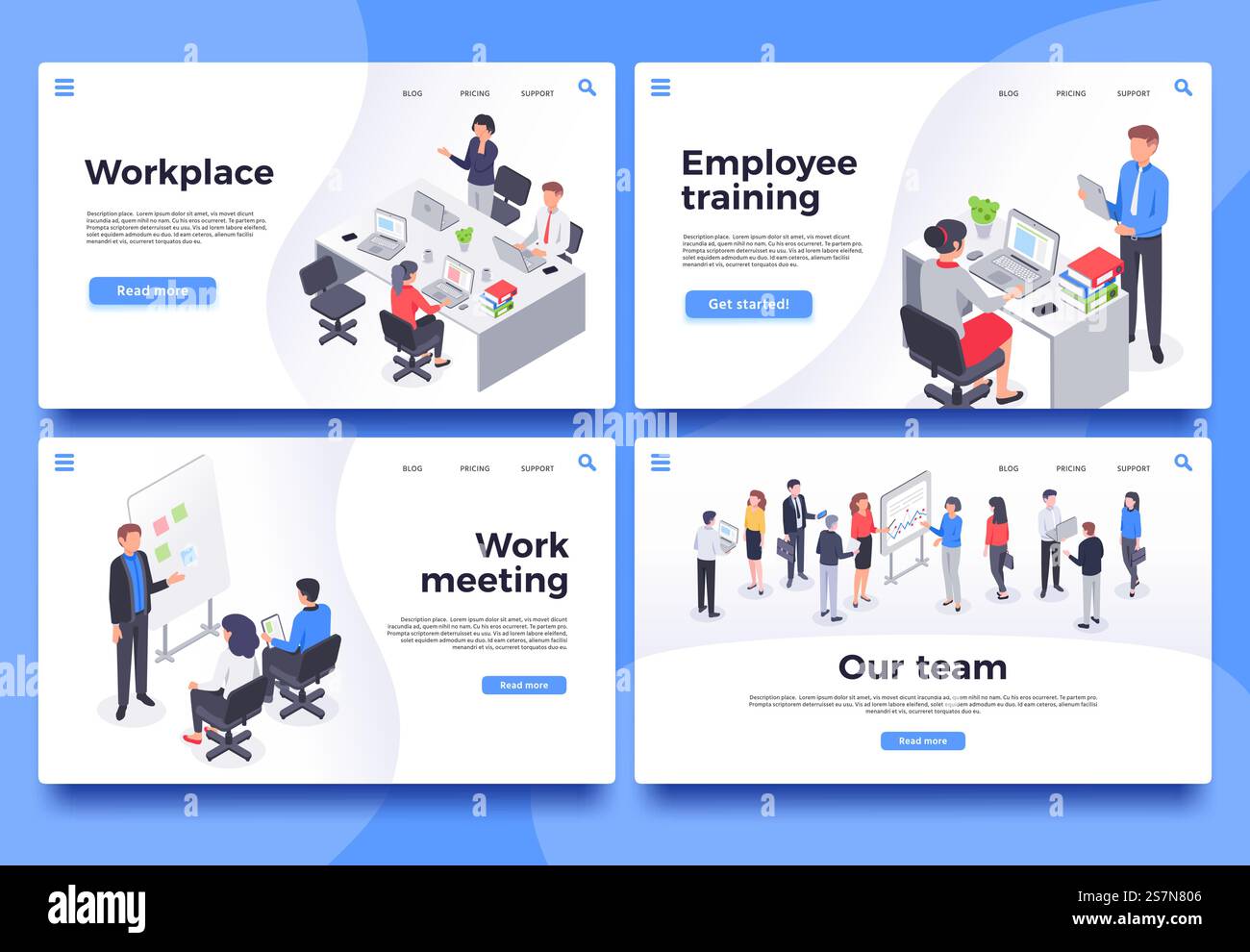 Workplace landing page. Office workers, brainstorm meeting and business ...