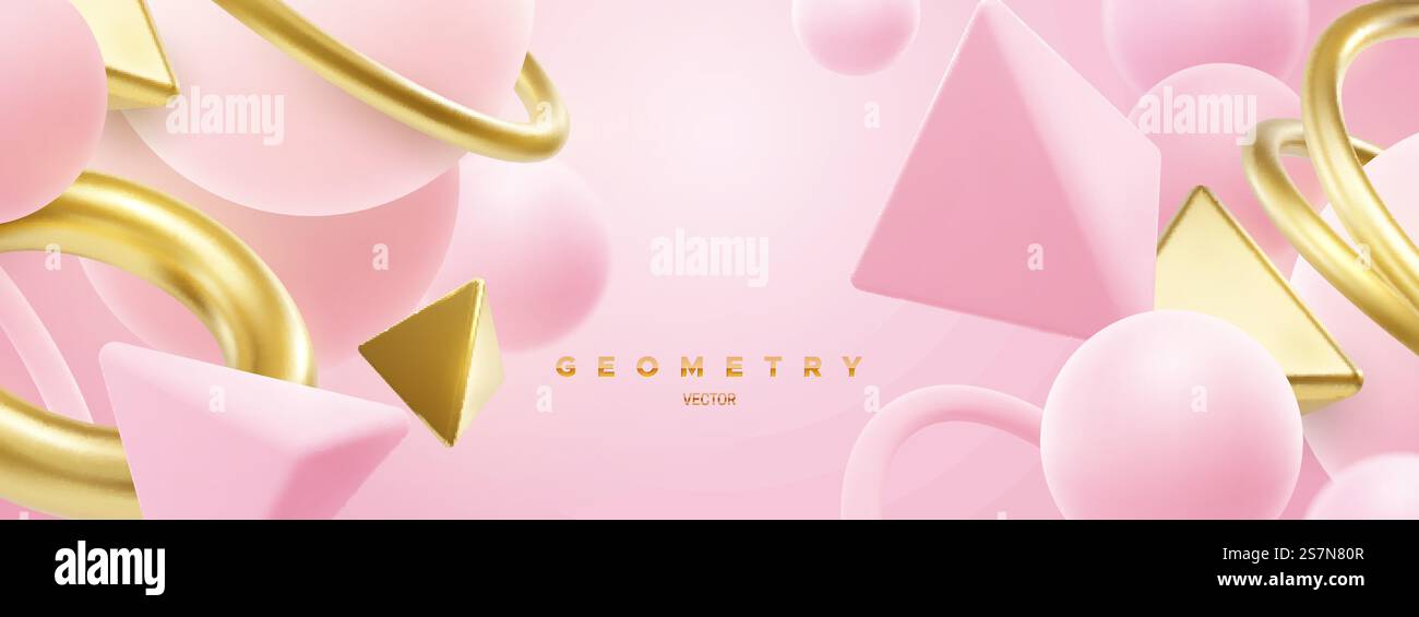 Pink and golden geometric shapes backdrop. Abstract elegant background ...