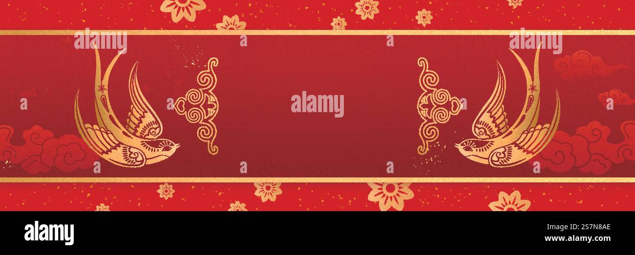 Lunar year banner design with gold swallow and flowers decorations ...