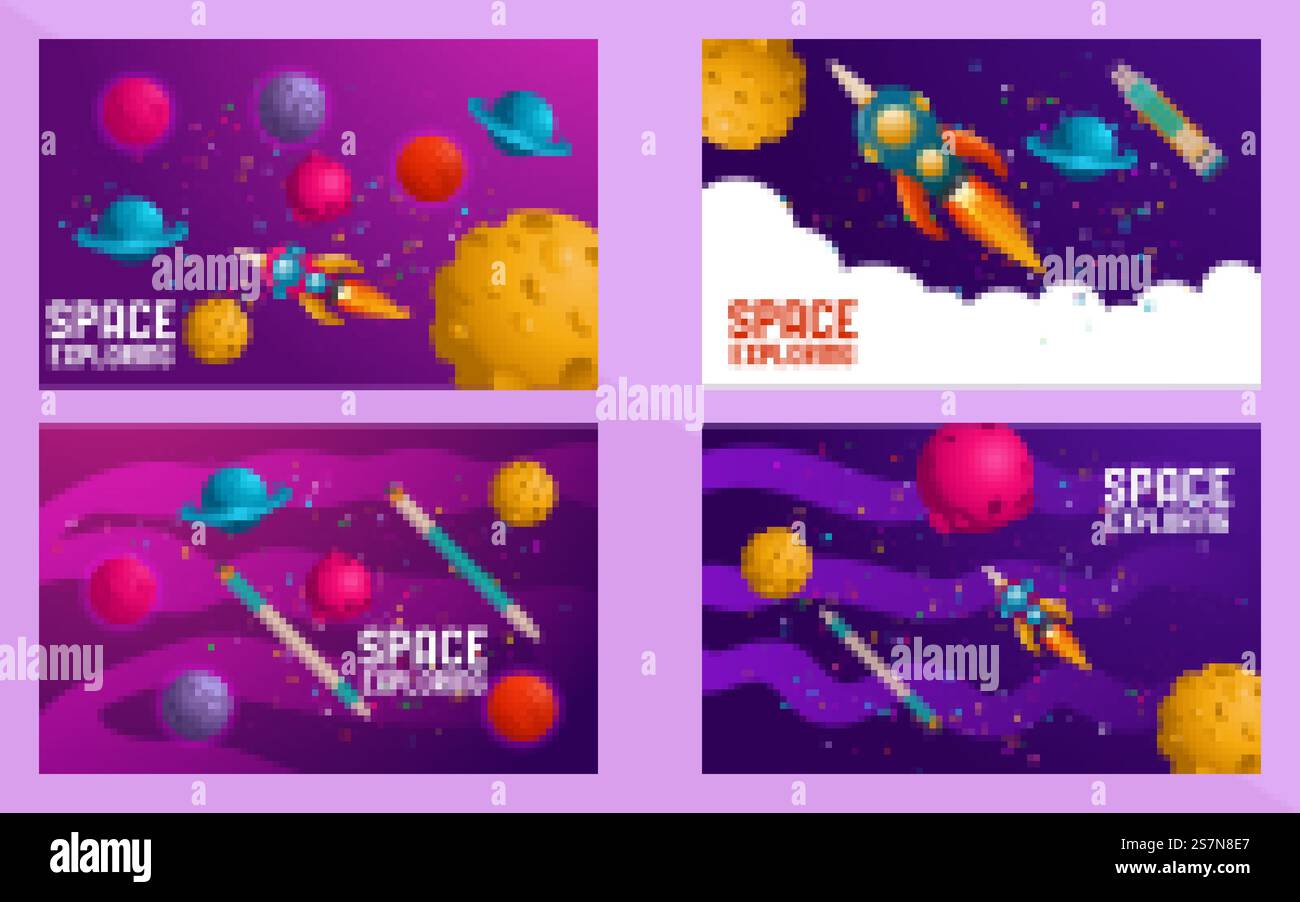 set of banner templates. universe. space trip. design. vector ...