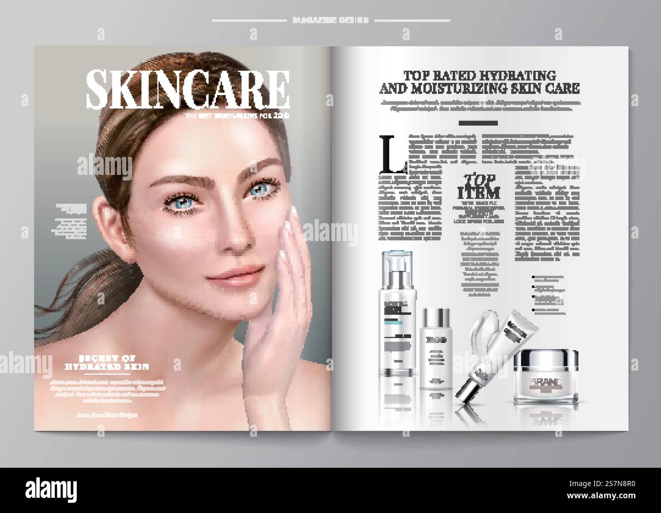 Elegant skin care magazine template, cosmetic products with attractive ...