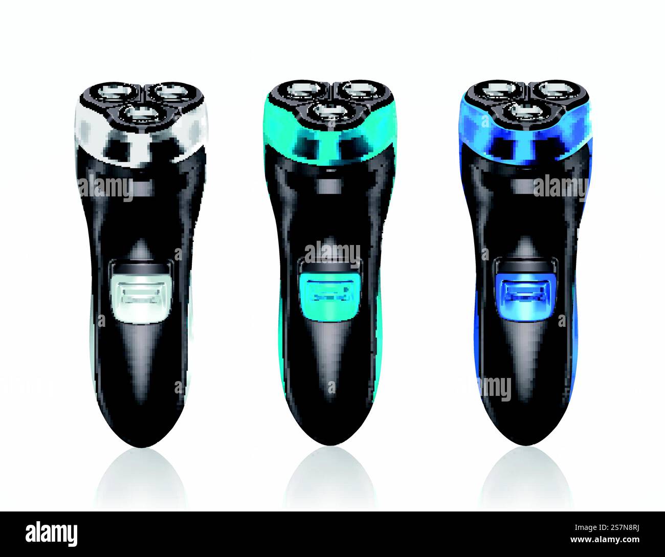 Electric shaver mockup design set in 3d illustration on white ...