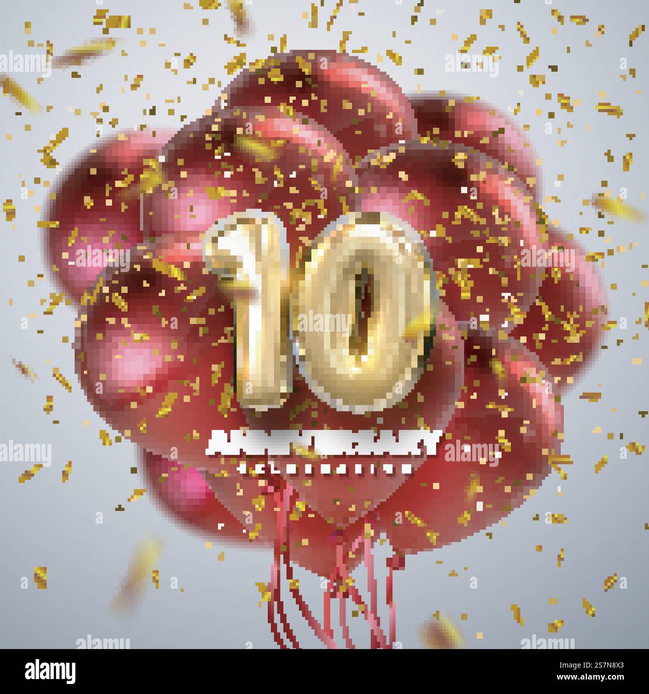 10th anniversary celebration sign with golden number 10 red balloons ...