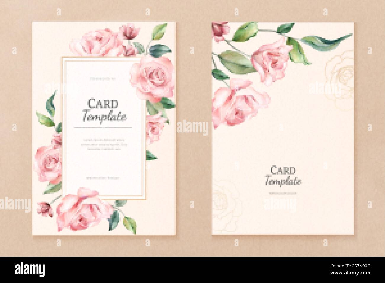 Romantic card template with watercolor roses frame. Watercolor roses ...