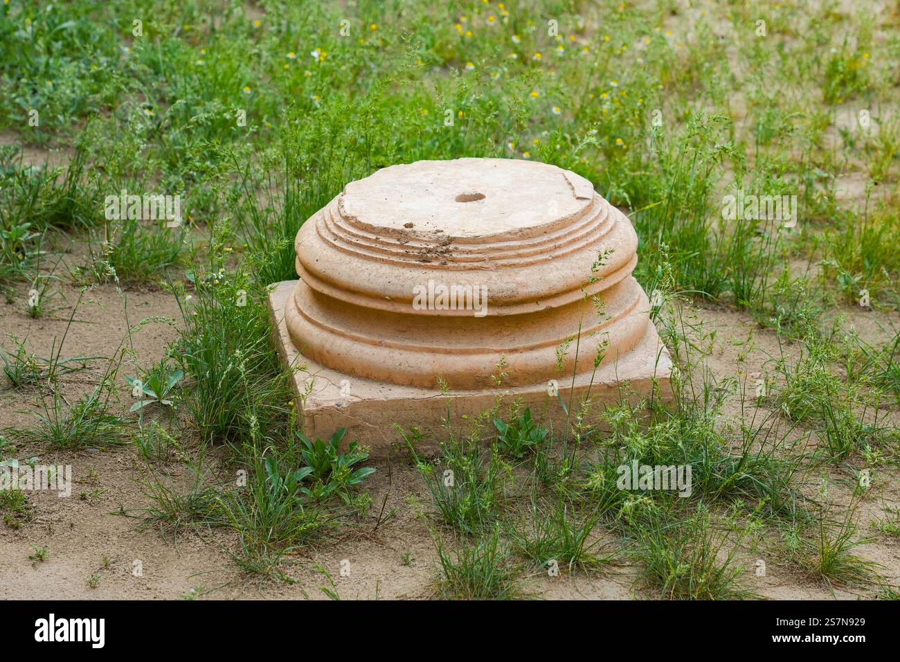 Columns in the court of the Fayaz Tepe monastery, a Buddhist ...