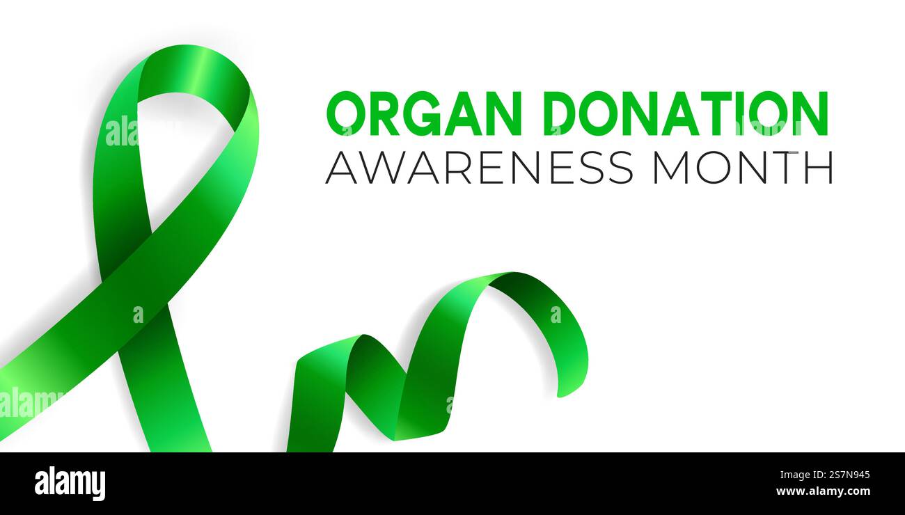Realistic vector illustration of green ribbon awareness symbol. Organ ...