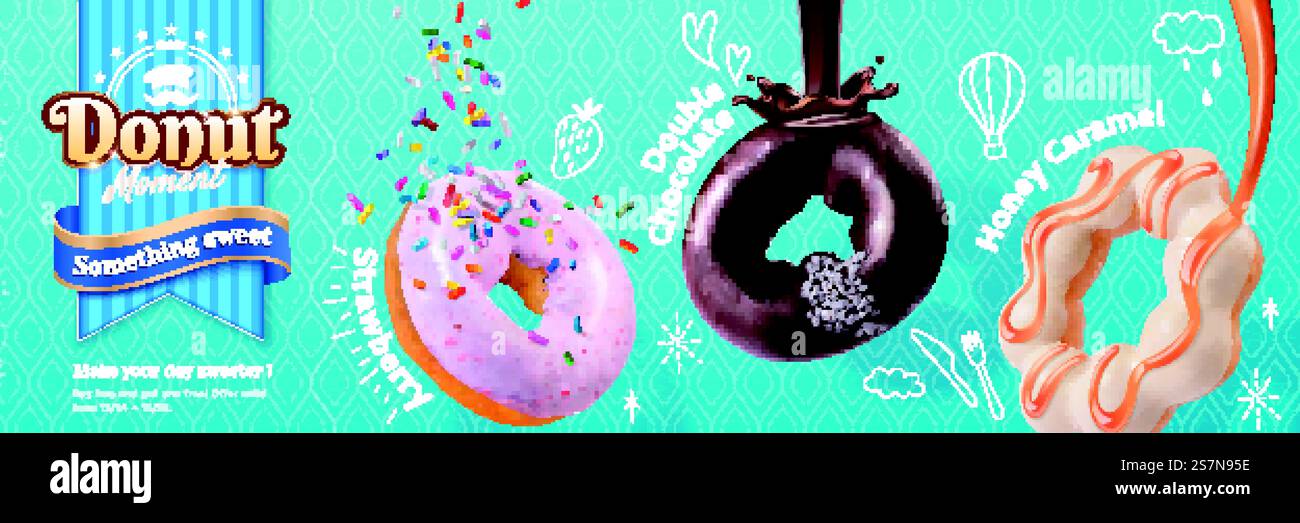 Donut banner ads with different flavours in 3d illustration. Donut ...