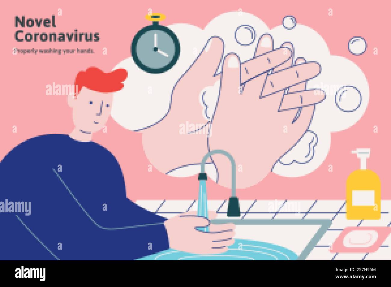 Washing your hands properly all the times, flat style illustration ...