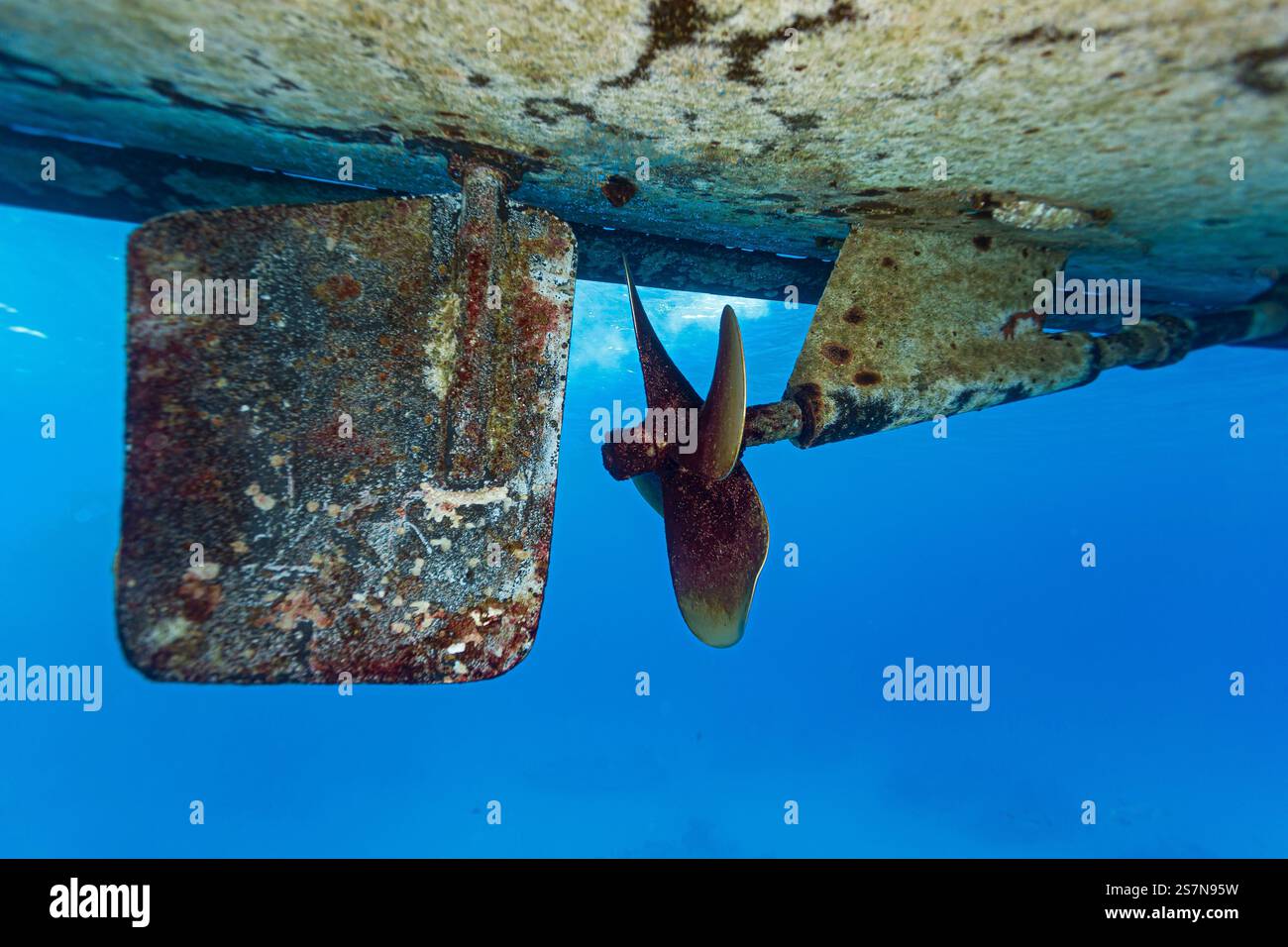 Ship propeller and rudder at Turks & Caicos Islands at the Caribbean ...