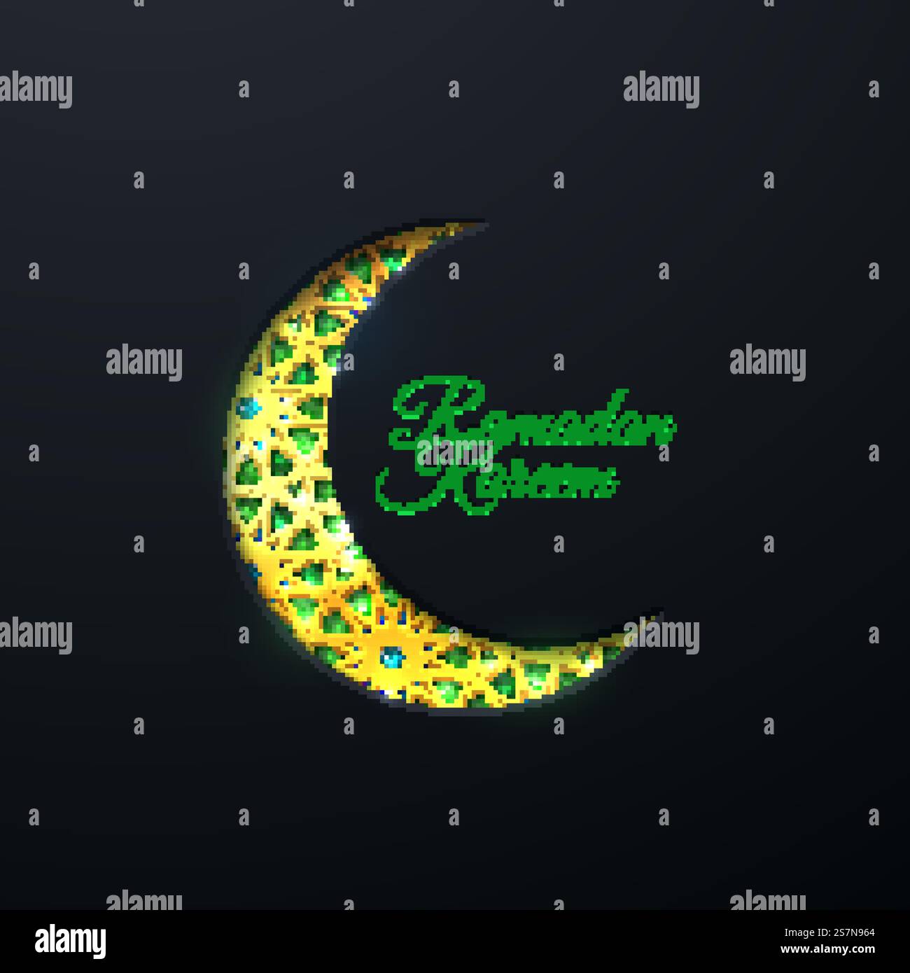 Ramadan Kareem sign and paper cut crescent moon with tradition arabic ...