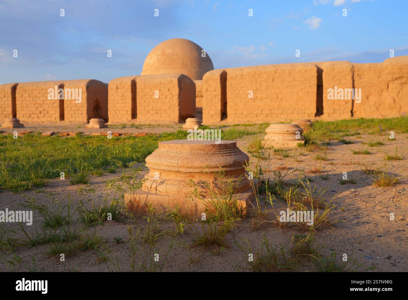 Columns in the court of the Fayaz Tepe monastery, a Buddhist ...