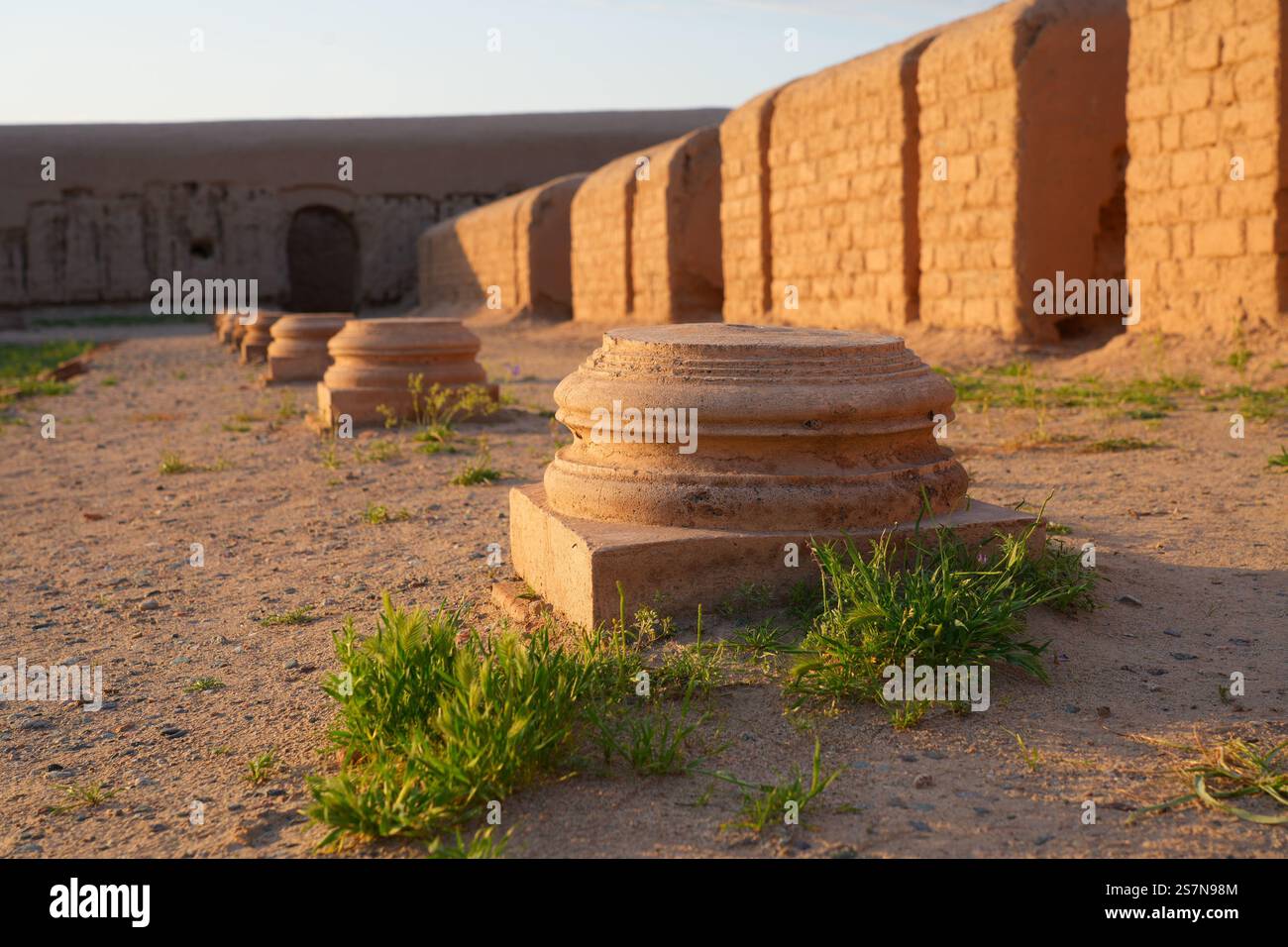 Columns in the court of the Fayaz Tepe monastery, a Buddhist ...