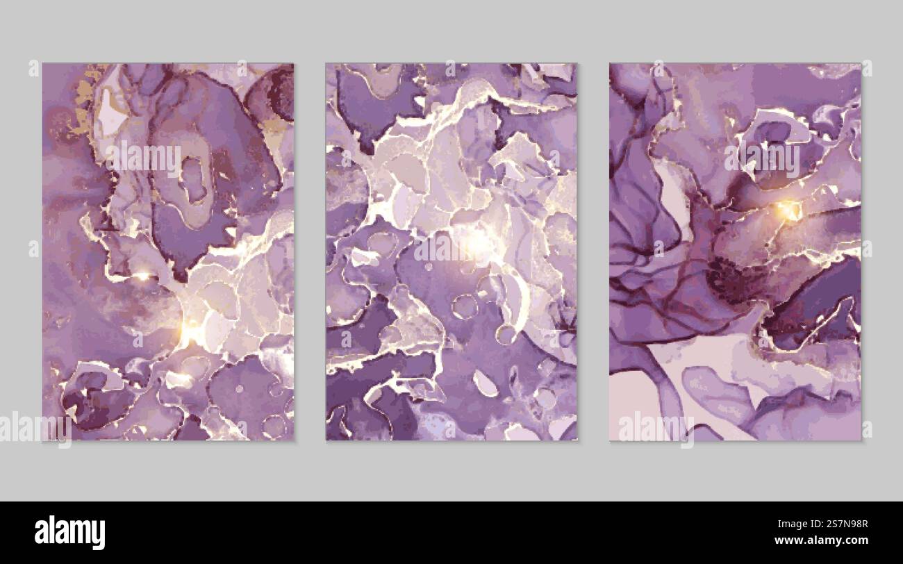 Luxury purple and gold marble abstract backgrounds in alcohol ink ...