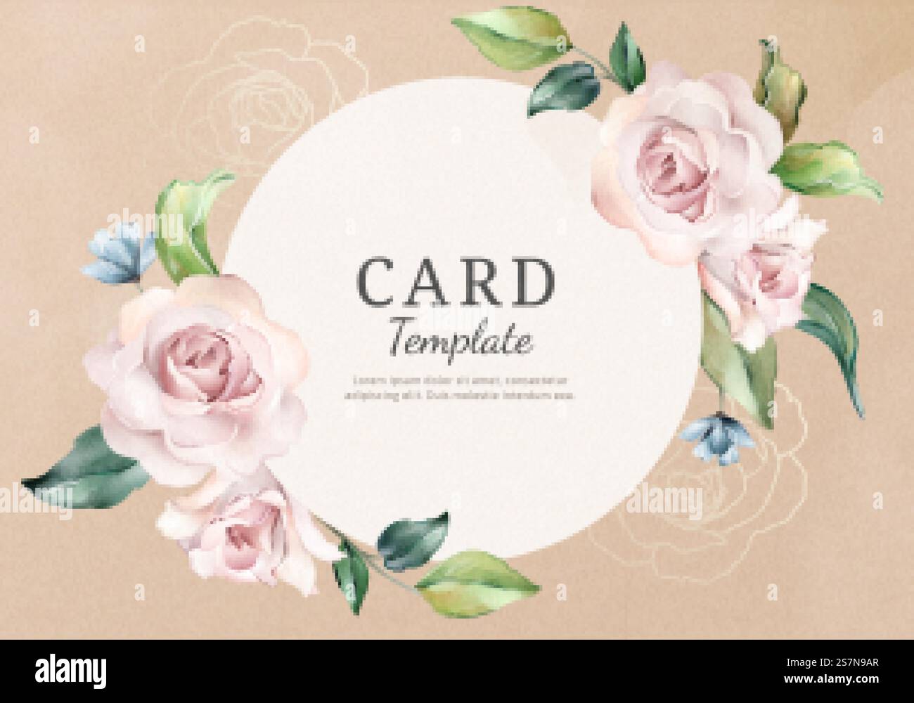 Romantic card template with watercolor roses frame. Watercolor roses ...