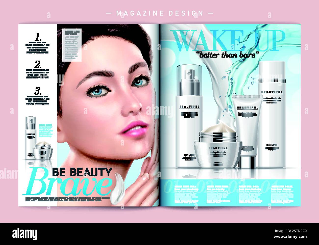 Skin care magazine template, cosmetic products and attractive model ...