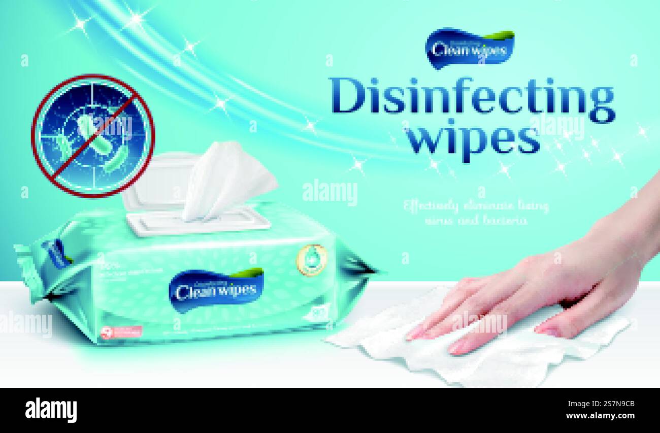 Ad template or package design for cleaning wipes hi-res stock ...