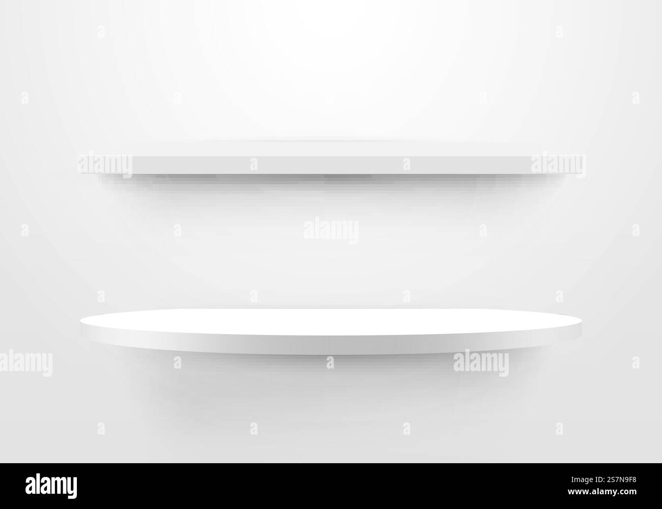 3D empty white shelf on clean wallpaper background. Minimal mockup ...