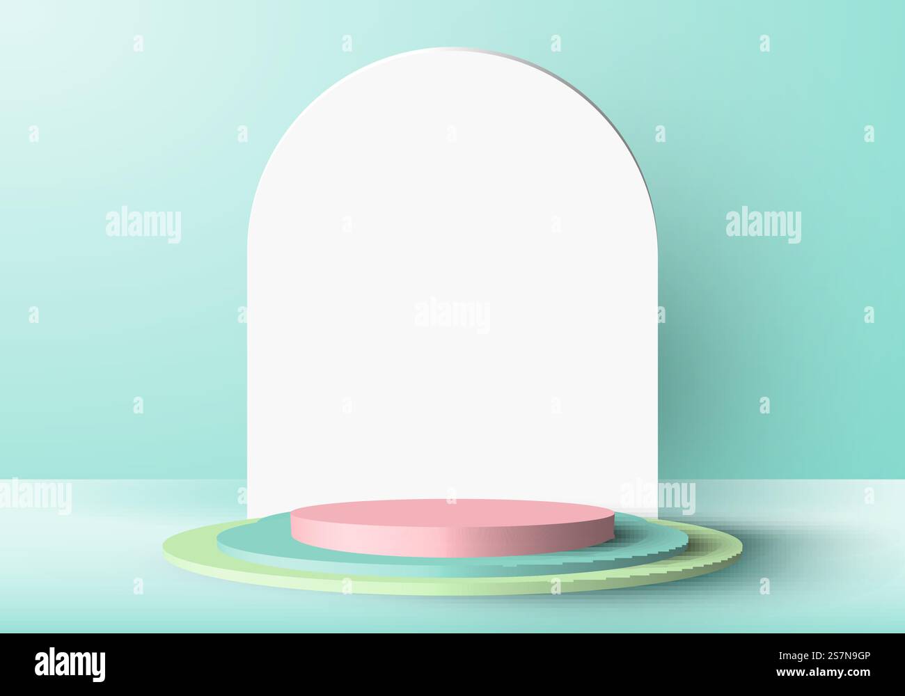 3D minimal scene green and pink cylinder podium in green mint ...