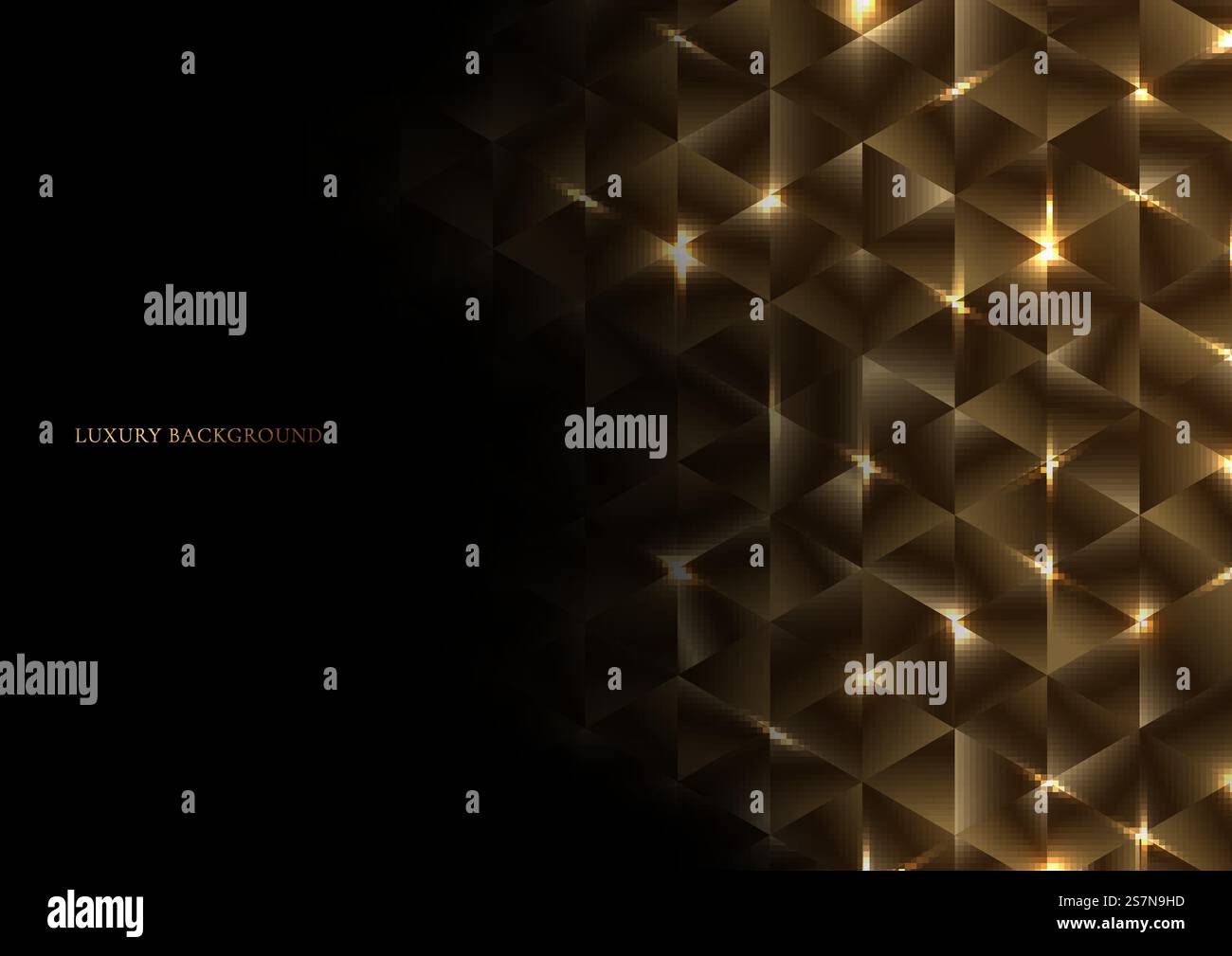 Abstract gold geometric triangle shape luxury pattern with lighting on black background. Vector ...