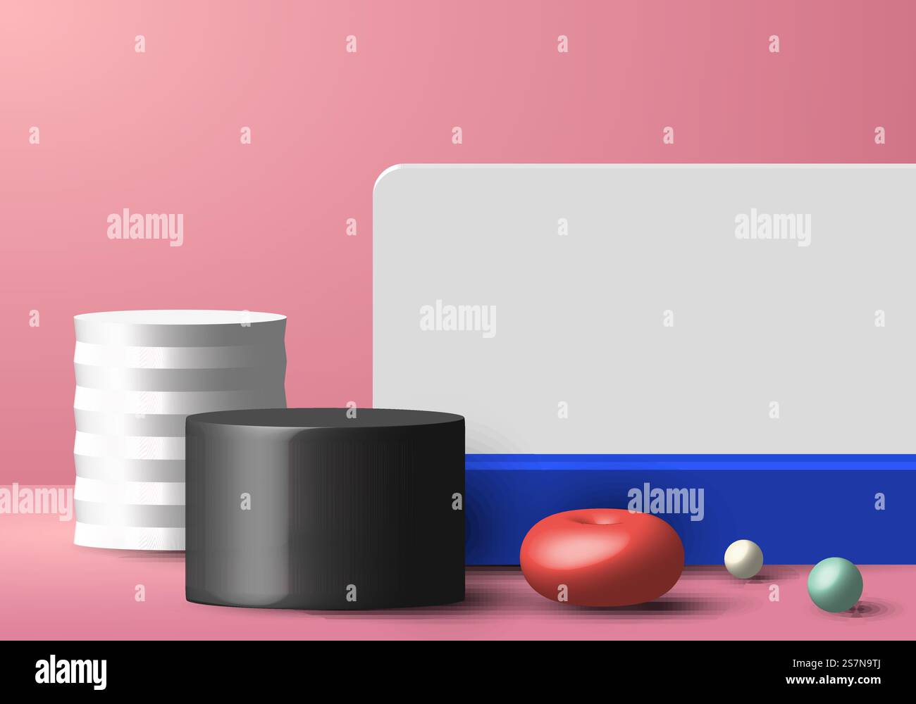 3D realistic colorful geometric sphere, cylinder studio room decoration ...