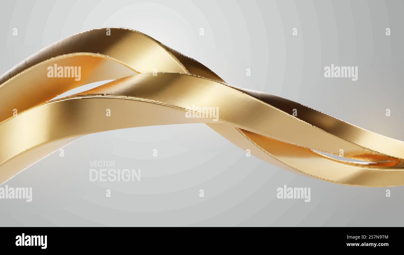 Luxury golden wave shapes isolated on white background. Golden intertwined shape. Abstract ...