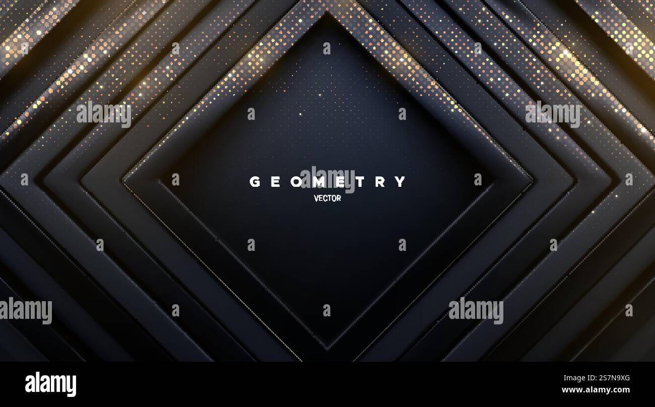 Abstract geometric background. Luxury glossy black square frames with ...