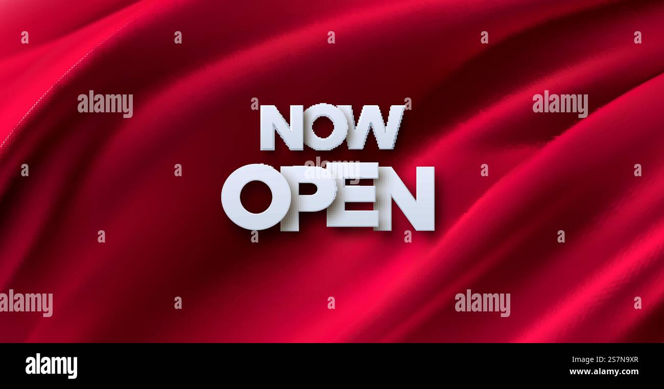 Now Open white sign on red fabric background Stock Vector Image & Art ...