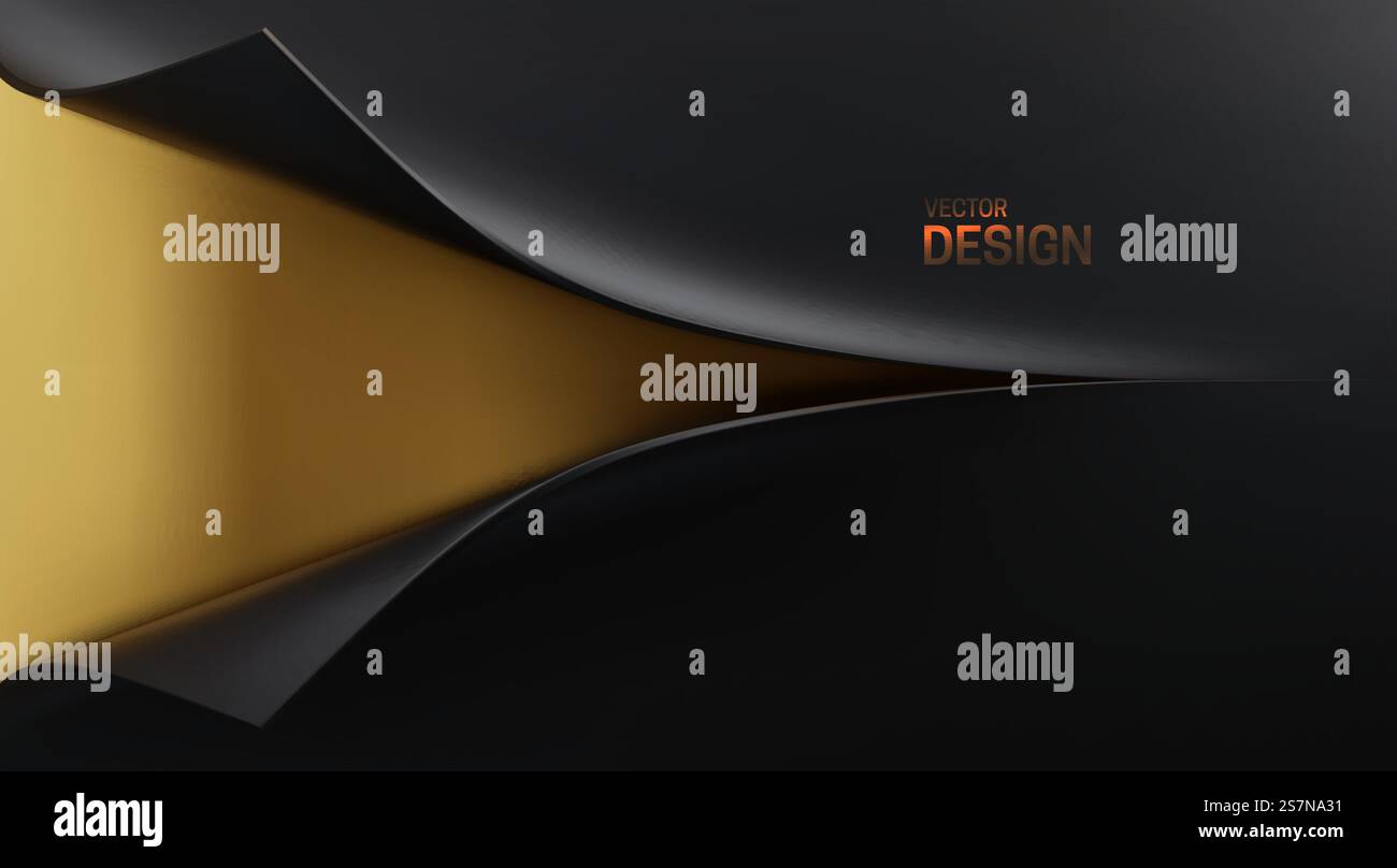 Opening wrapping black paper. Abstract 3d background. Paper turn. Black ...