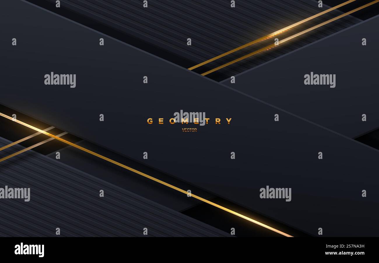 Abstract black background with golden glowing strings. Vector ...