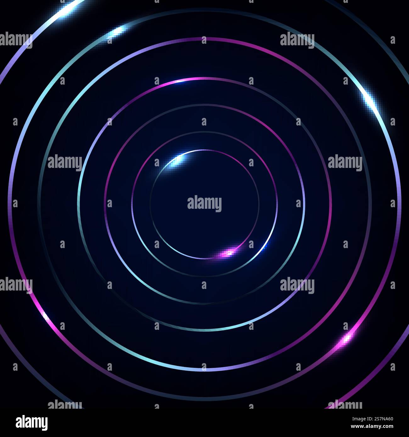 Abstract blue and pink fluorescent circles lines with glowing neon ...