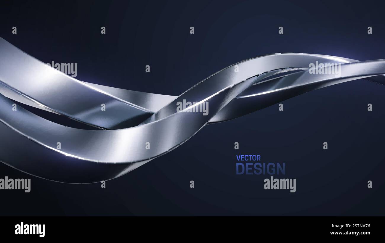 Silver intertwined shapes. Abstract luxurious background. Curvy stream ...