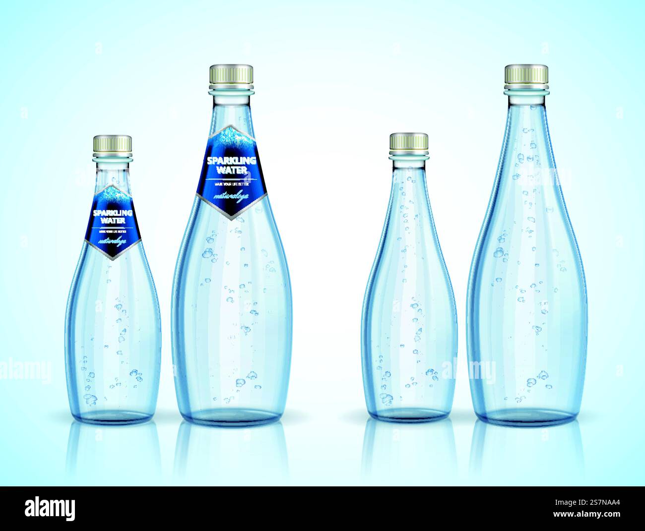 Sparkling water package design with bubbles in 3d illustration, Naturaleza is spaninsh word ...