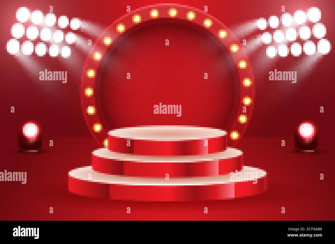 Sports winner empty podium illuminated by searchlights vector ...