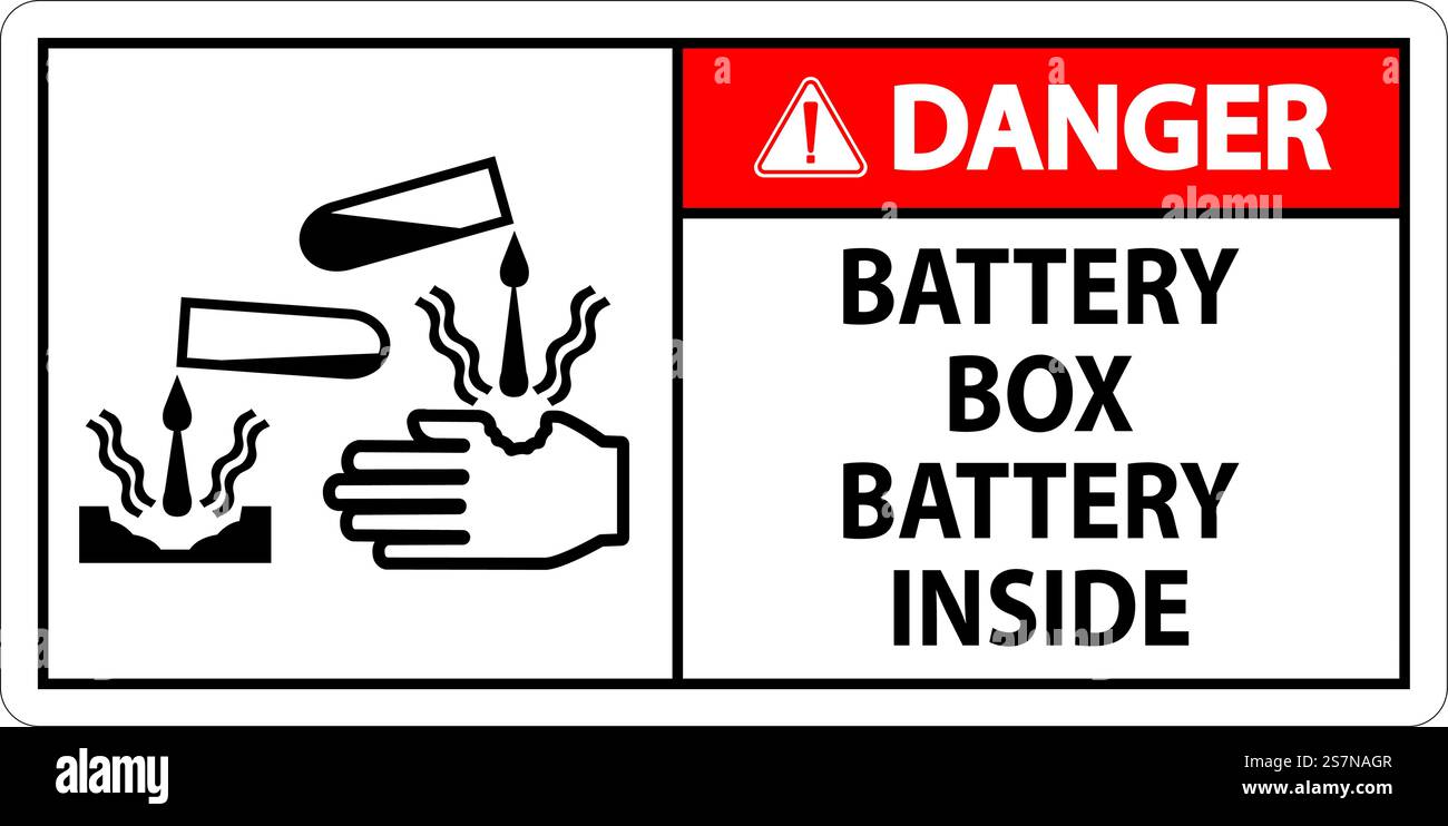 Danger Battery Box Battery Inside Sign With Symbol Stock Vector Image ...