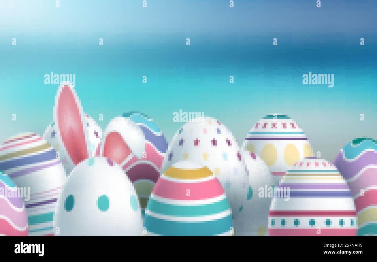 Happy Easter background with realistic Easter eggs. Easter card. Vector ...