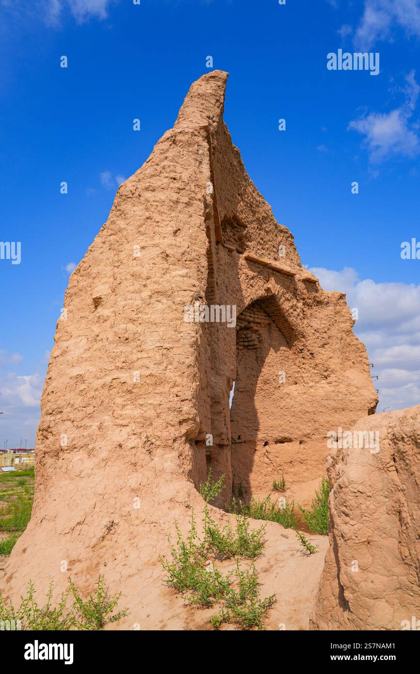 Remains of a medieval religious building made of mud bricks next to the ...