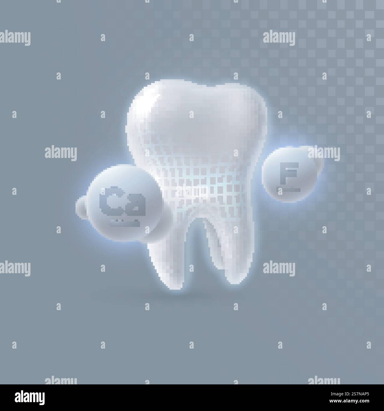 Realistic 3d tooth with calcium and fluorine particles isolated on ...