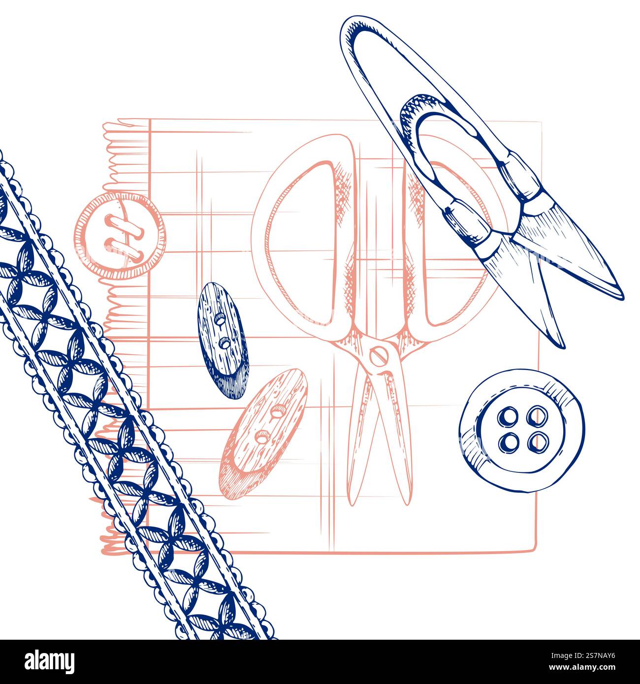 Scissors buttons on fabric Stock Vector Images - Alamy