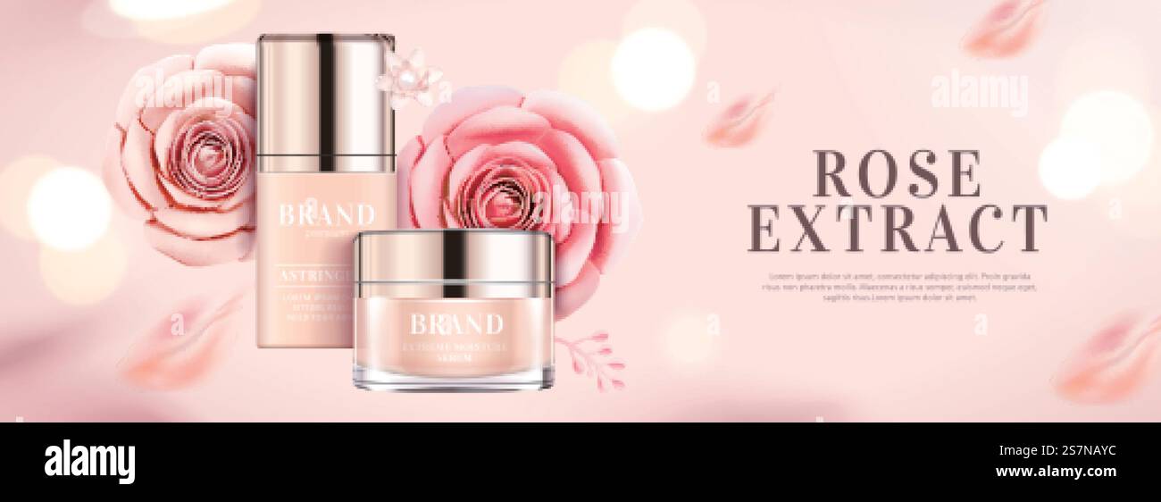 Foundation product banner ads with paper roses decoration and glitter ...