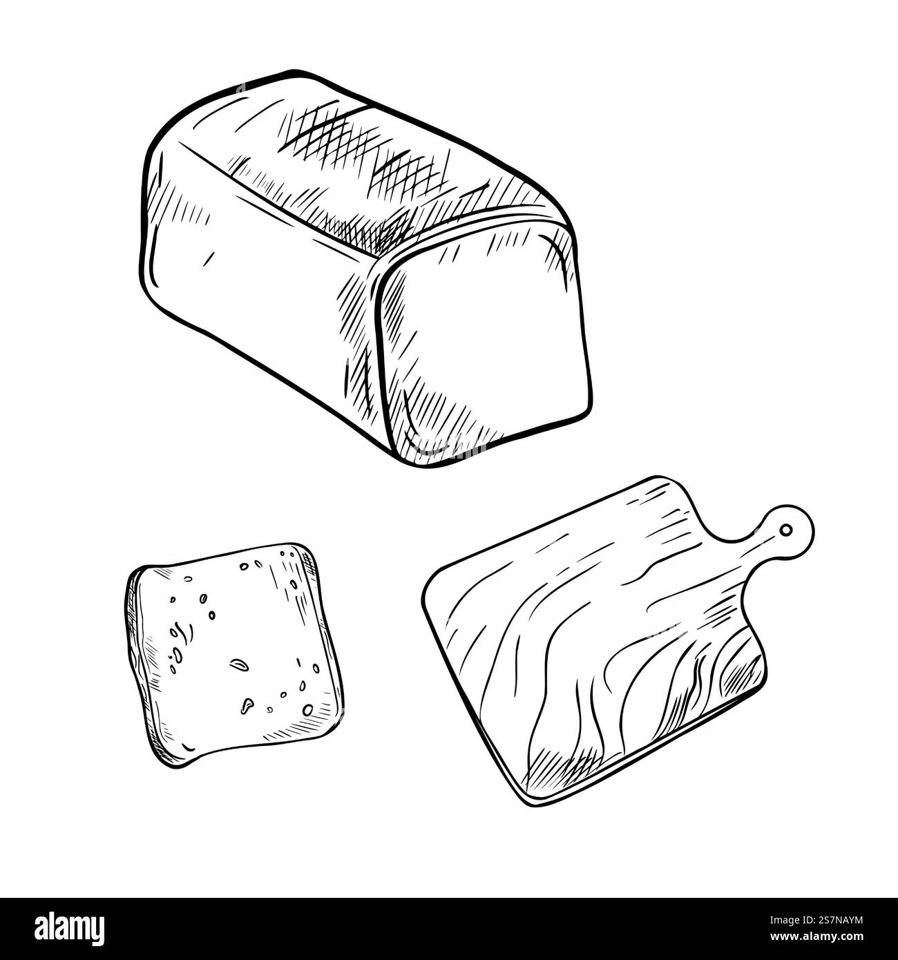 Loaf bread whole black white vector illustration isolated. Sandwich ...