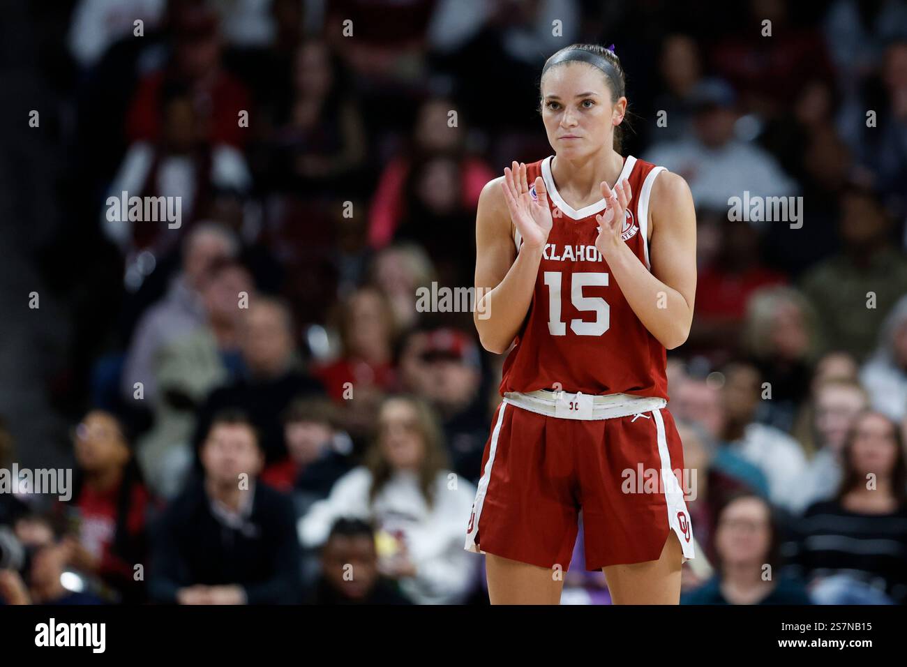 Oklahoma guard Lexy Keys stands on the court during the second half of ...