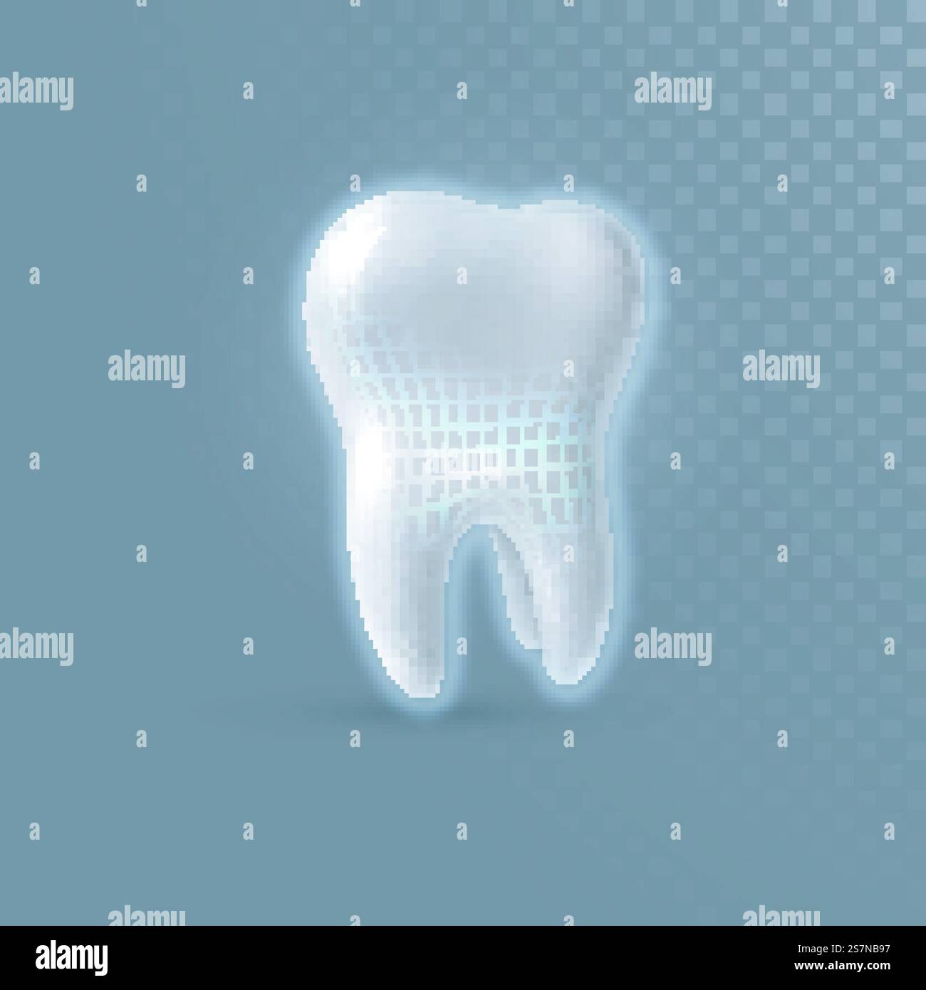 Realistic 3d tooth with shiny wireframe structure isolated on ...